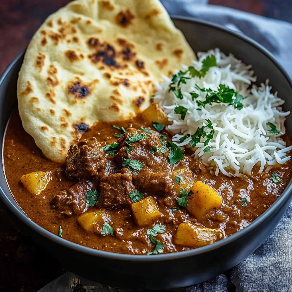 Slow-Cooked Lamb Curry with Garlic Naan