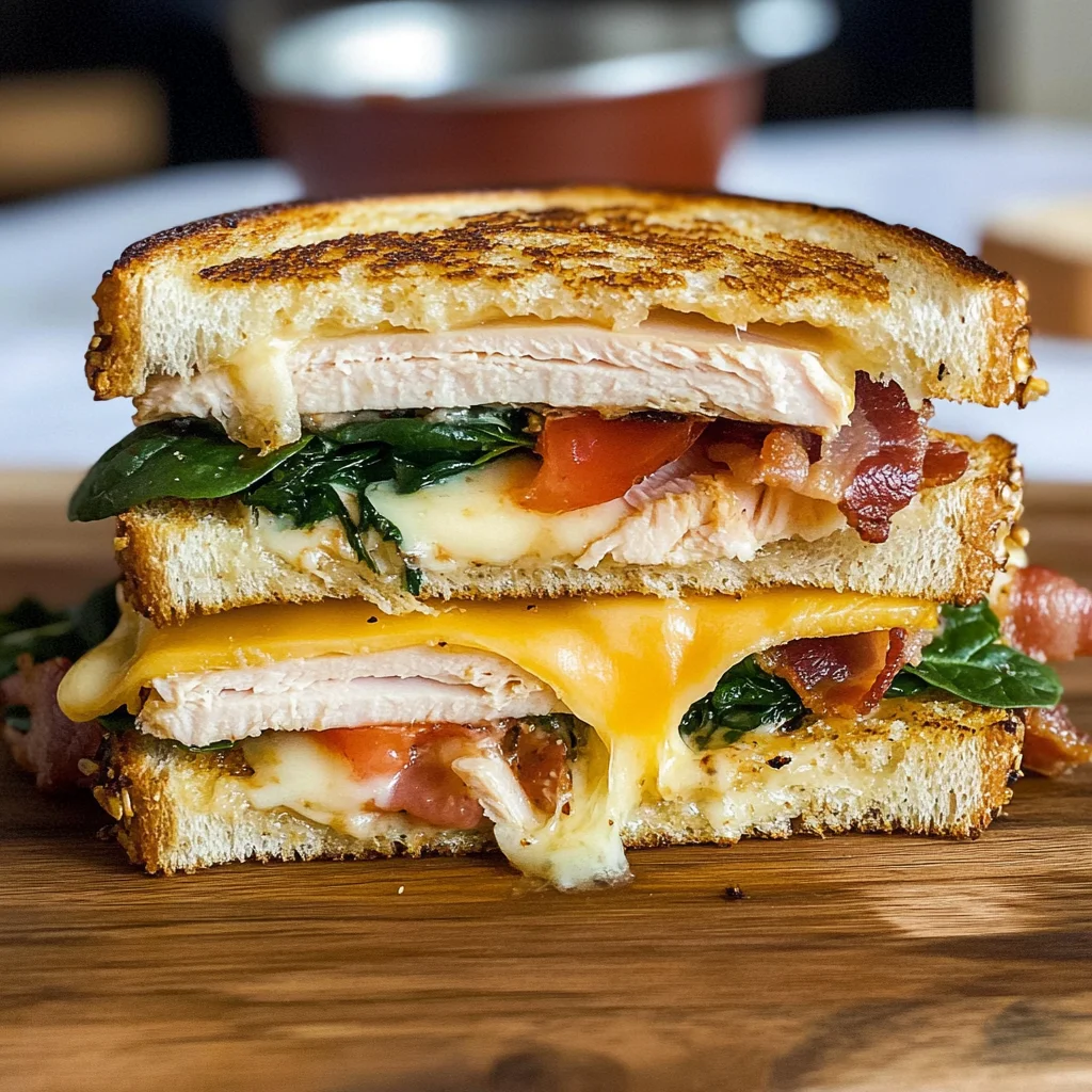 Turkey Melt with Cheddar, Spinach, and turkey Bacon